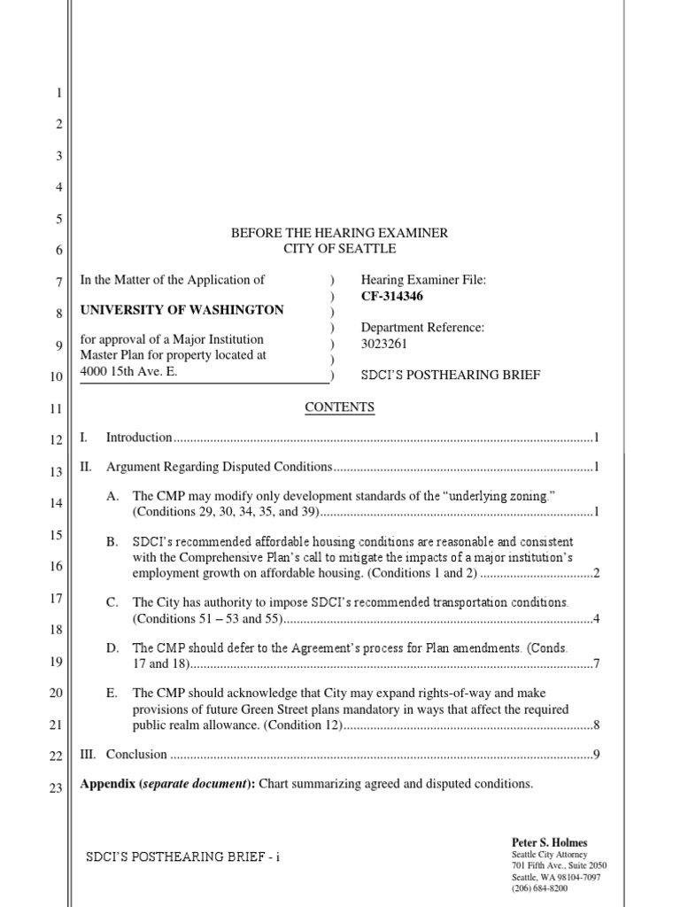 Post-Hearing Brief - SDCI | Public Transport | Affordable Housing ...