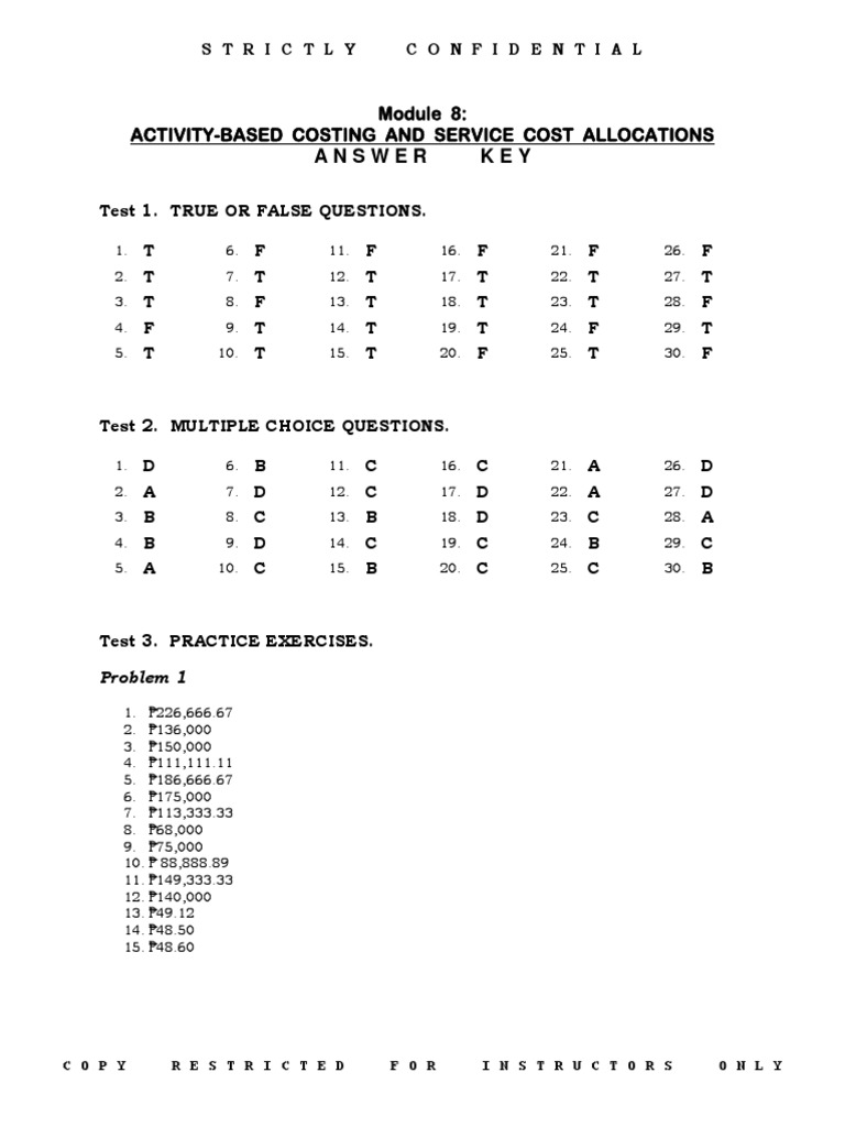 Answer Key - Module 8 - Activity-Based Costing and Service Cost ...