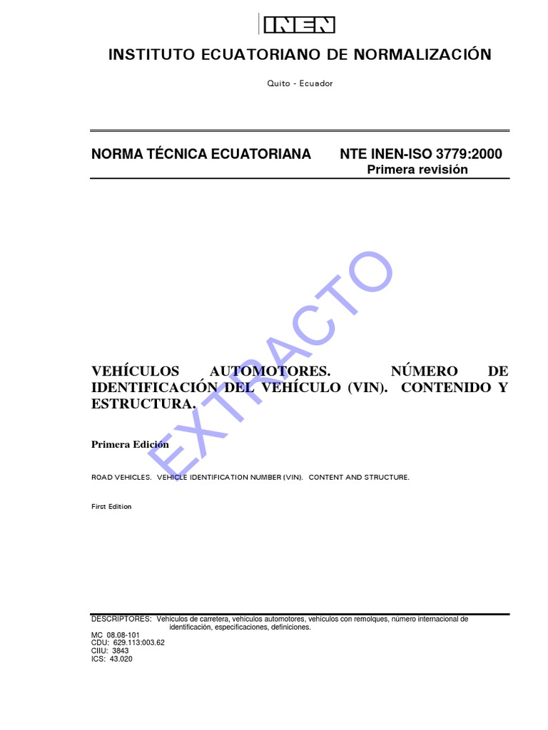 Nte Inen Iso 3779-1extracto | PDF | Automóviles | Vehículos terrestres