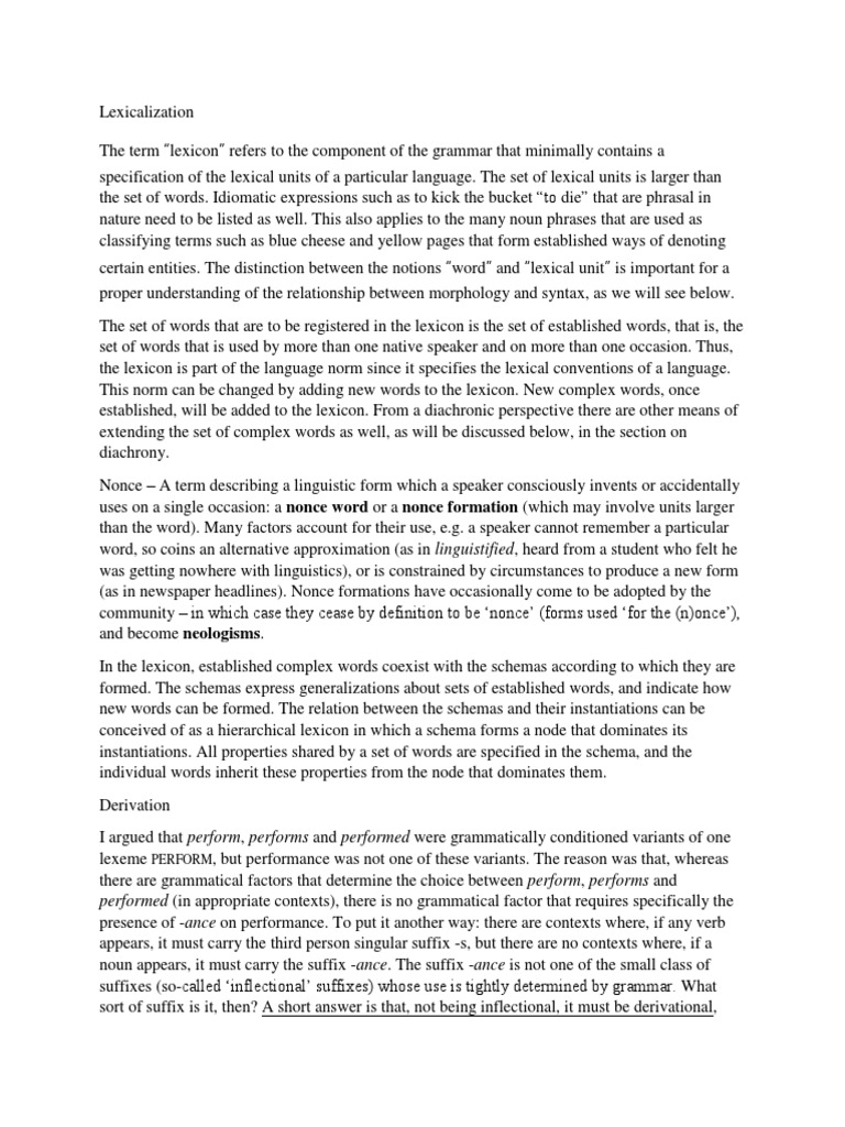 Notes Derivation and Lexicalization | PDF | Lexicon | Morphology ...