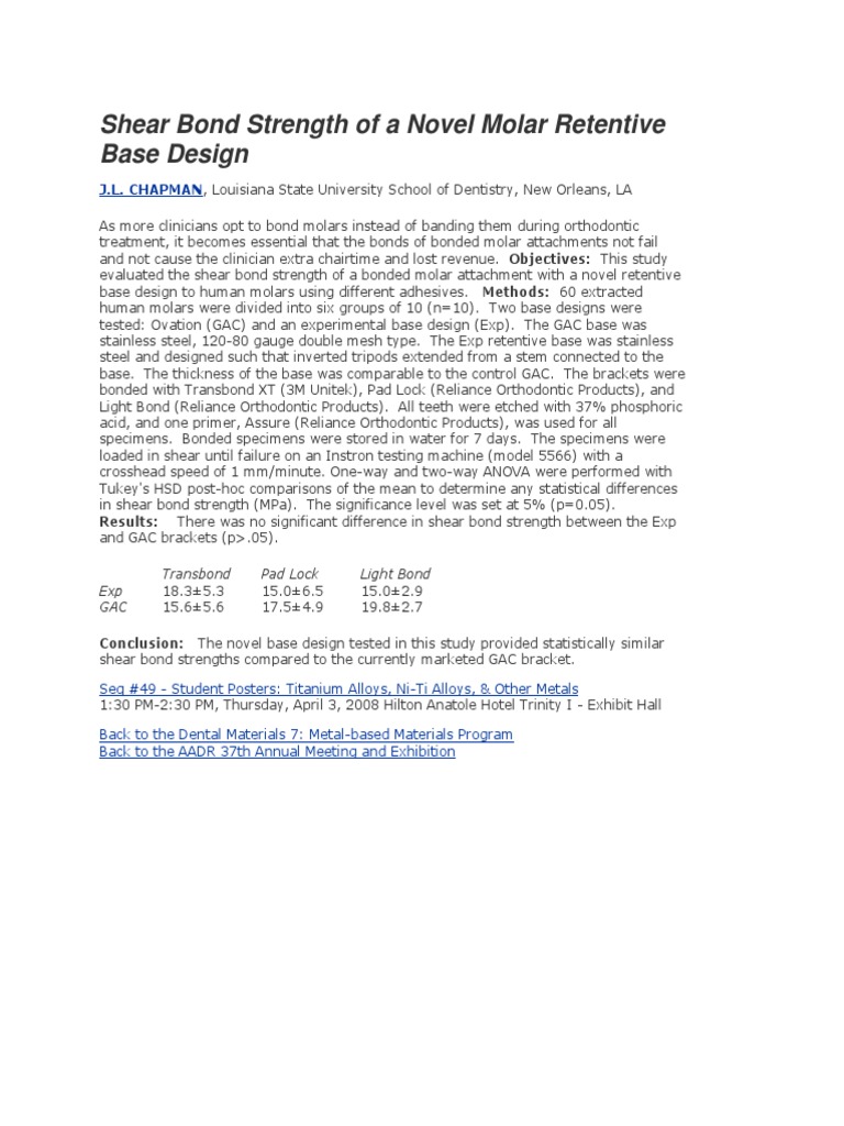 Light Bond vs. Transbond With Assure Study | PDF