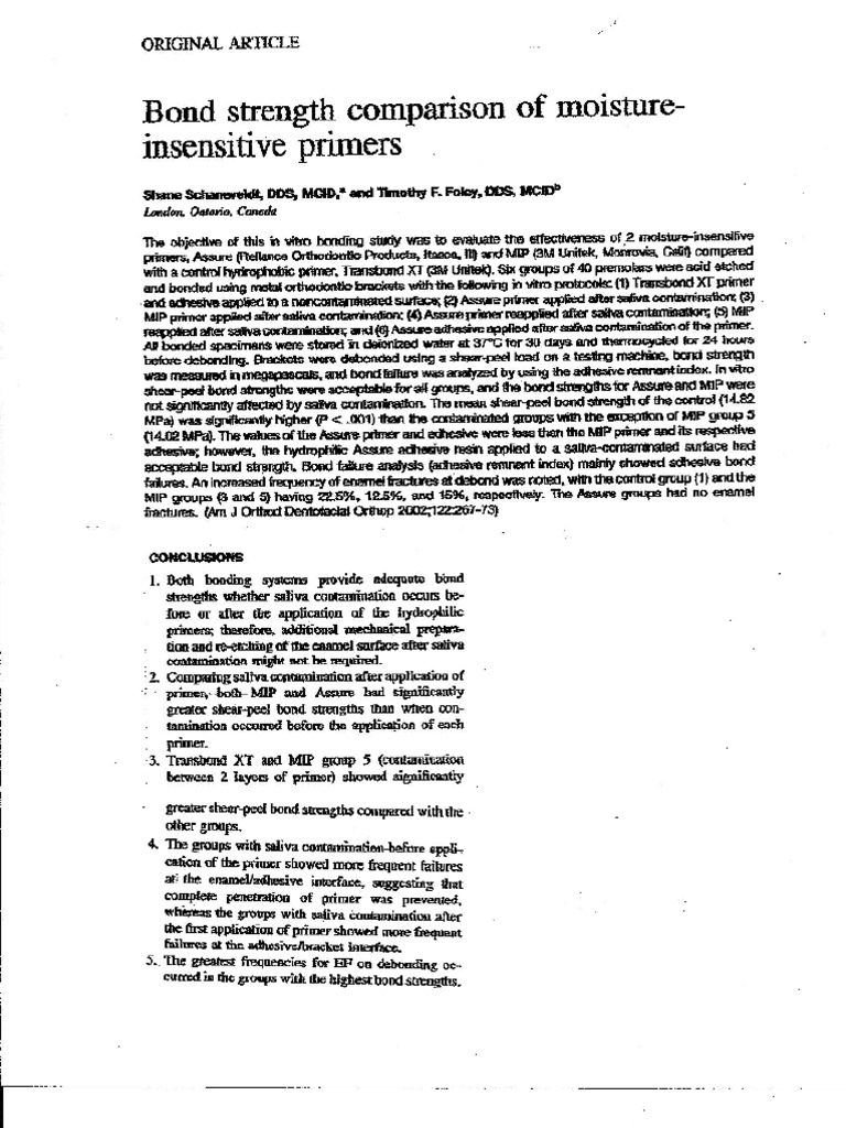 Bond Strength Comparison of Moisture-Insensitive Primers | PDF