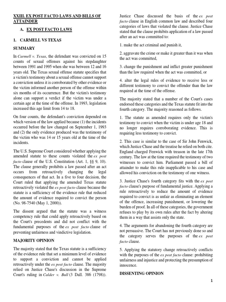 CONSTI Ex Post Facto and Bill of Attainder | Ex Post Facto Law ...