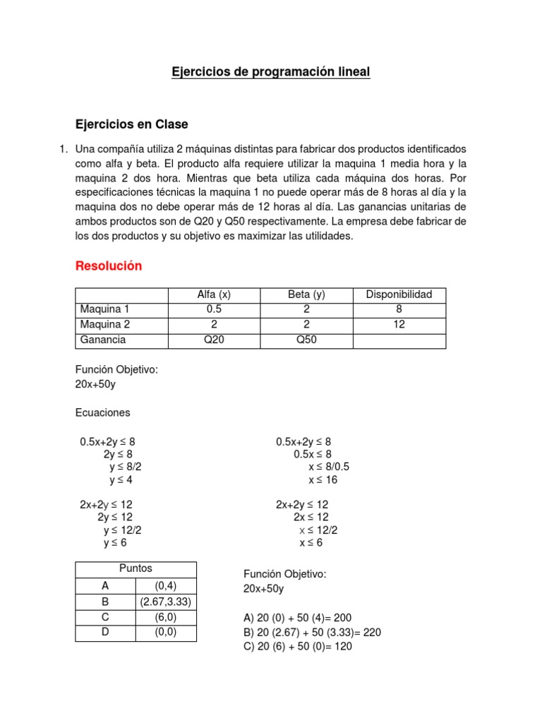 Ejercicios en Clase (Programacion Lineal) | PDF | Science | Enseñanza de matemática