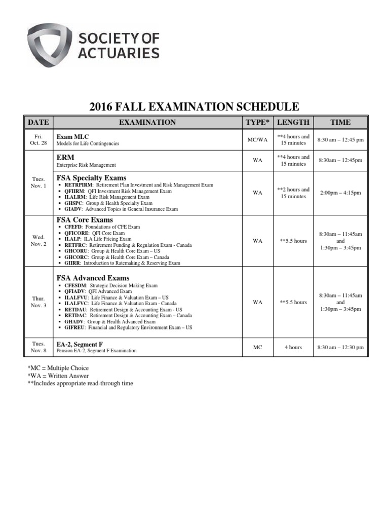 Edu 2016 Fall Exam Dates Pdf Enterprise Risk Management Risk