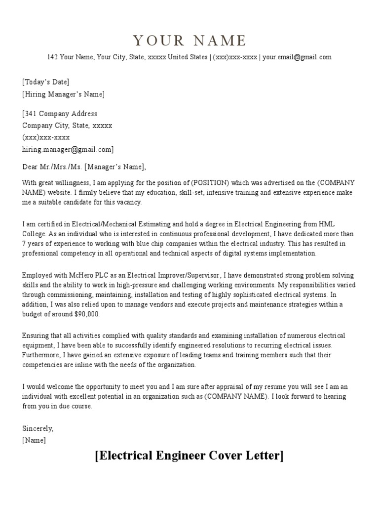 Electrical Engineer Cover Letter Template | PDF