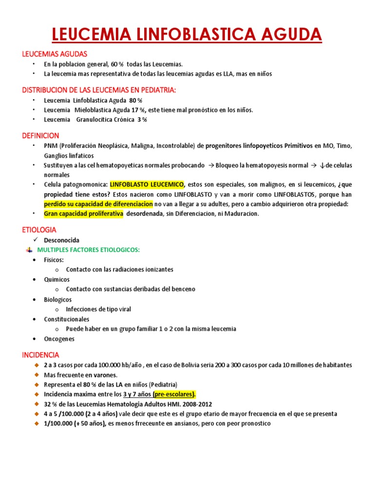 Leucemia Linfoblastica Aguda | PDF | Leucemia | Especialidades Medicas
