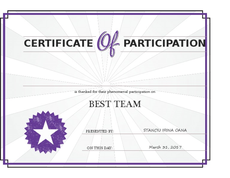 Certificate Participation: Best Team | PDF