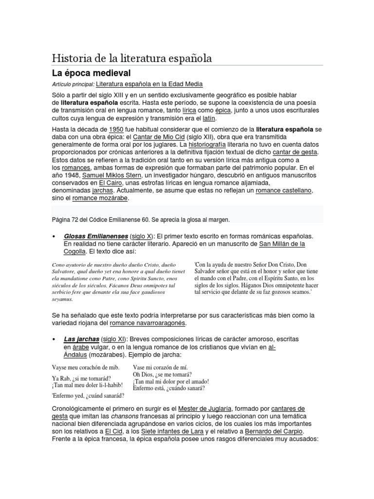 Historia de La Literatura Española | PDF | Literatura española ...