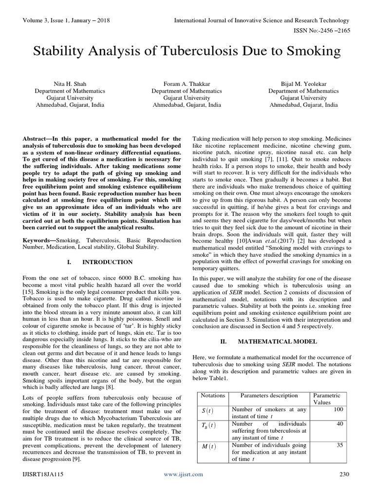 Stability Analysis of Tuberculosis Due To Smoking | PDF | Tuberculosis ...
