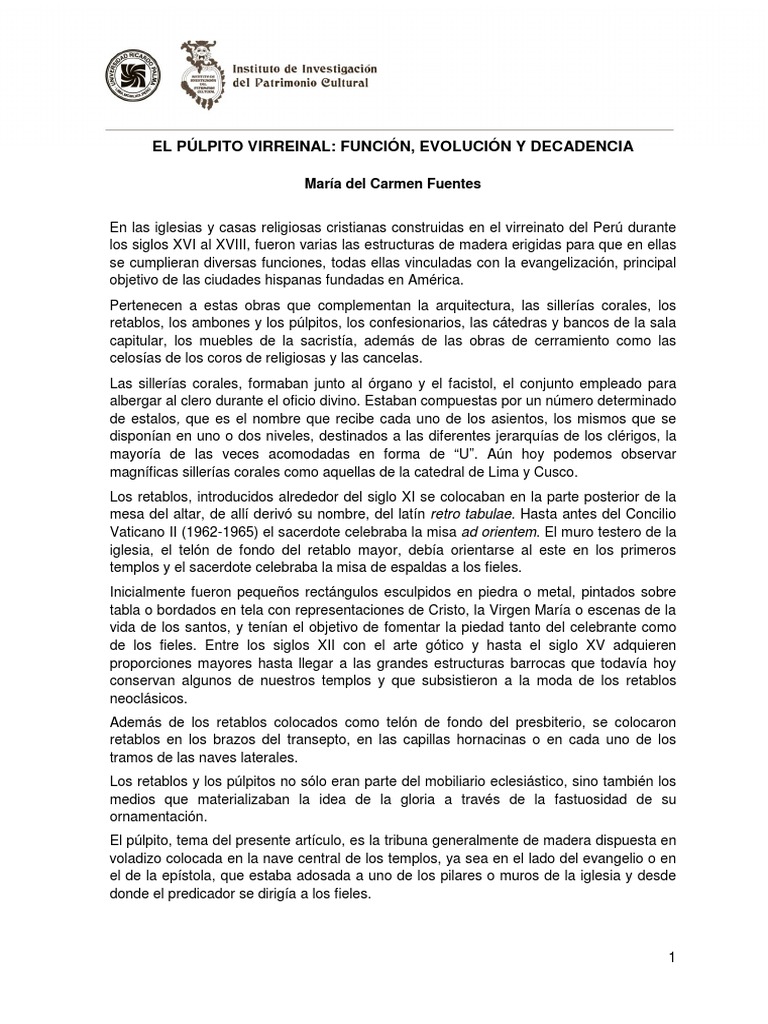 El Pulpito Virreinal | PDF | Misa (liturgia) | Iglesia (edificio)