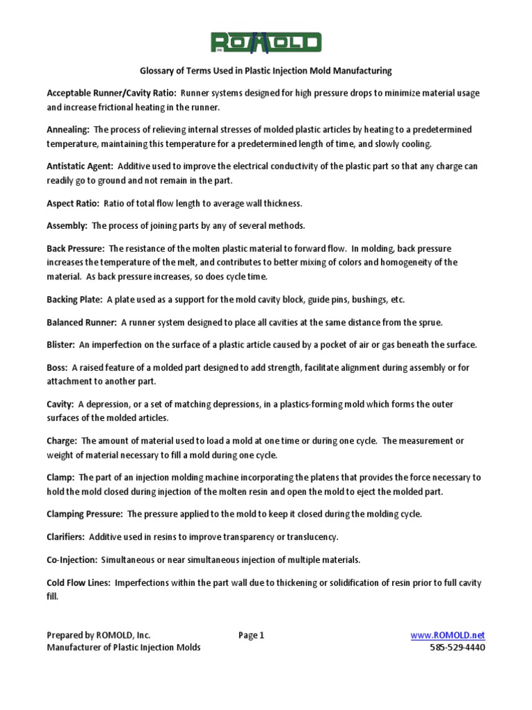 Romold Plastic Injection Mold Manufacturing Glossary | PDF | Plastic ...