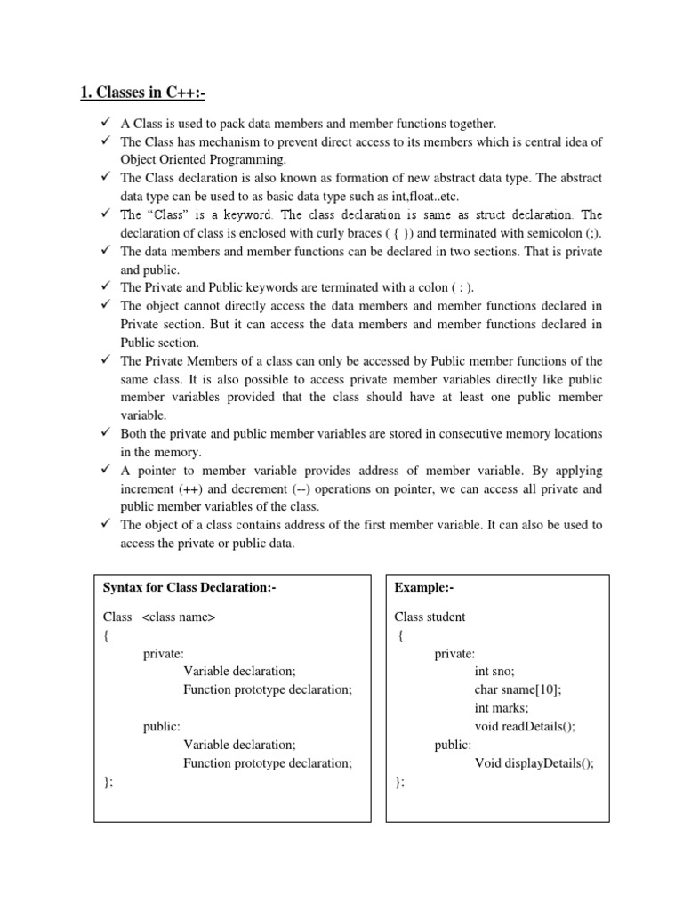 Classes And Objects Pdf Class Computer Programming Pointer Computer Programming