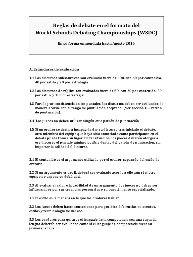 Reglas de Debate WSDC | PDF | Argumento | Proposición