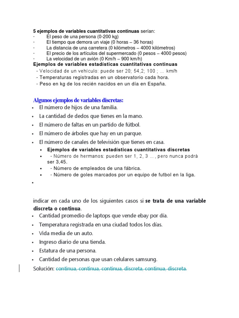 5 Ejemplos de Variables Cuantitativas Continuas | PDF | Felicidad ...