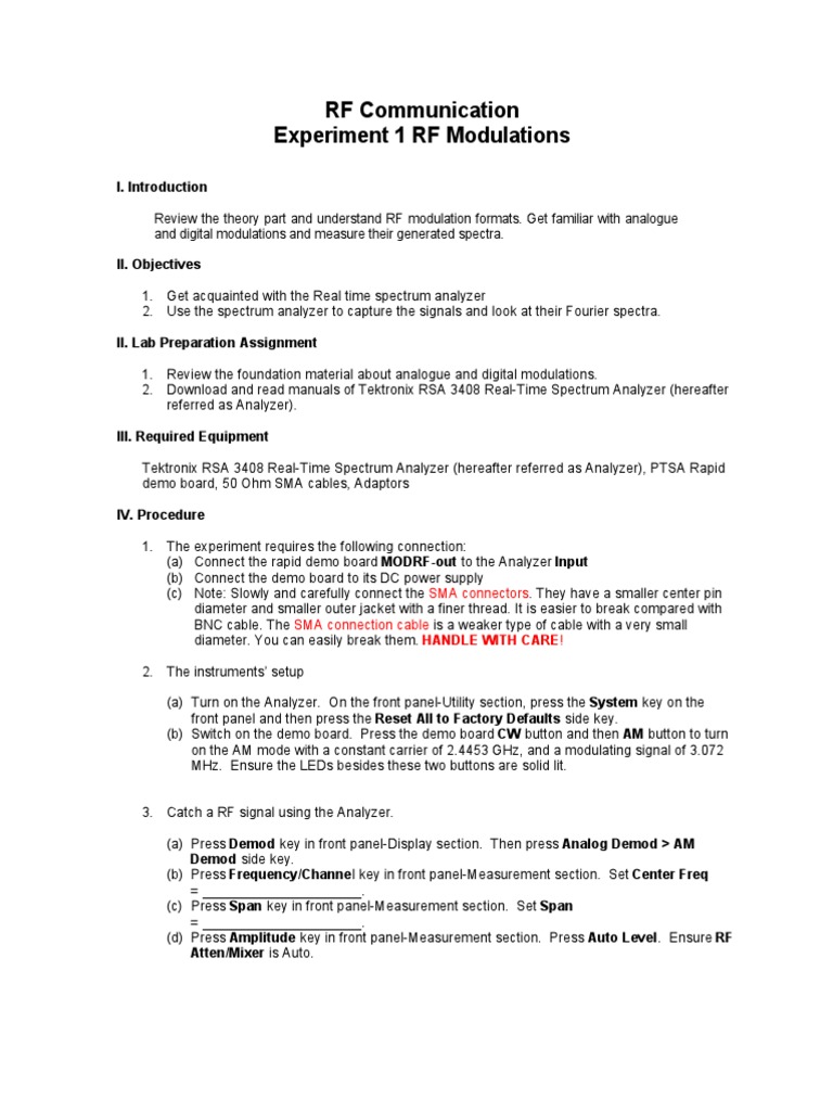 RF Modulation Experiment Overview | PDF | Technology & Engineering ...