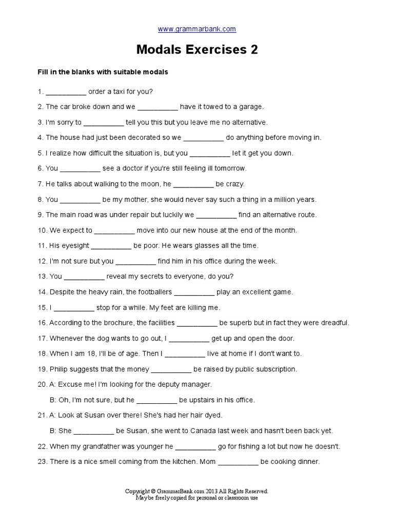 Modals Exercises PDF | PDF