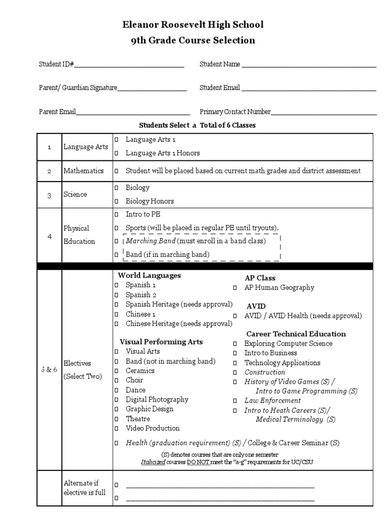 8th Grade Course Selection 2018-19 | PDF | Academia | Quality Of Life