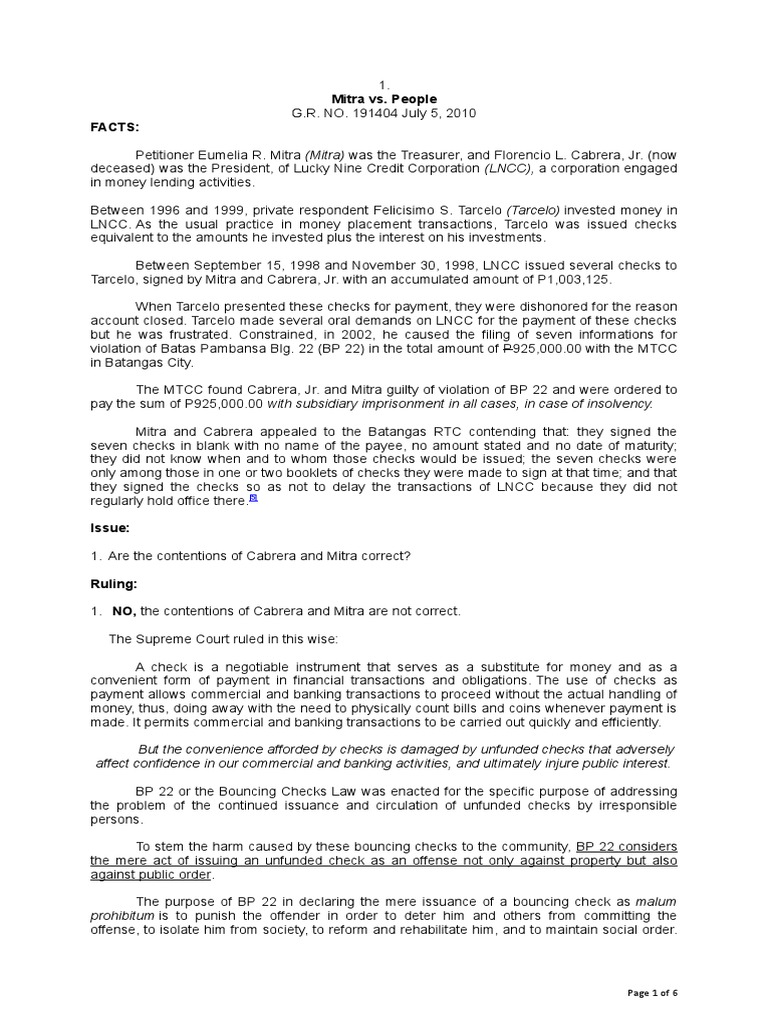 Case Digests Nego Part 1 | PDF | Cheque | Loans