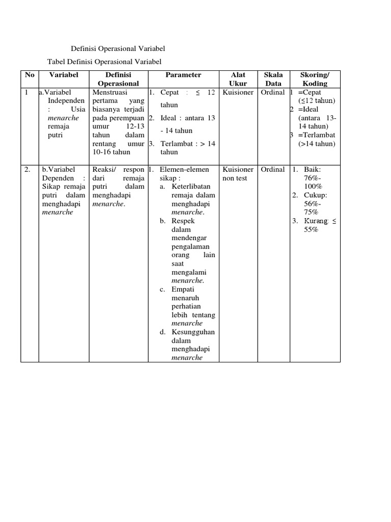 Definisi Operasional Variabel | PDF