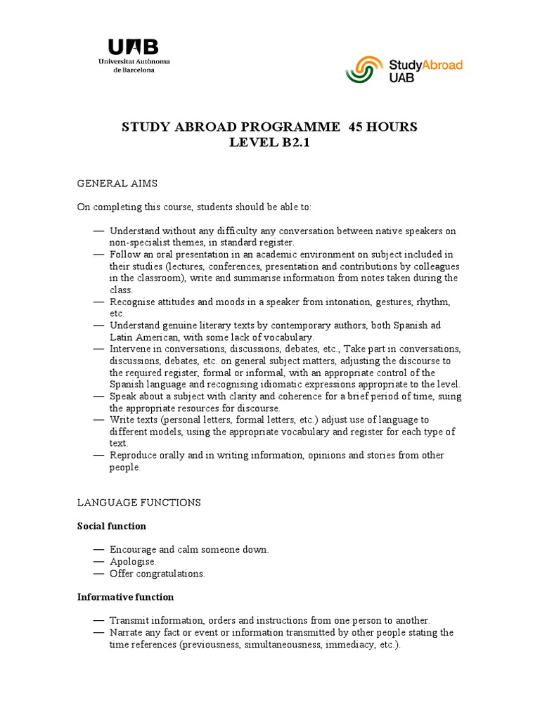 B2.1 Spanish Study Abroad Course | PDF | Preposition And Postposition ...