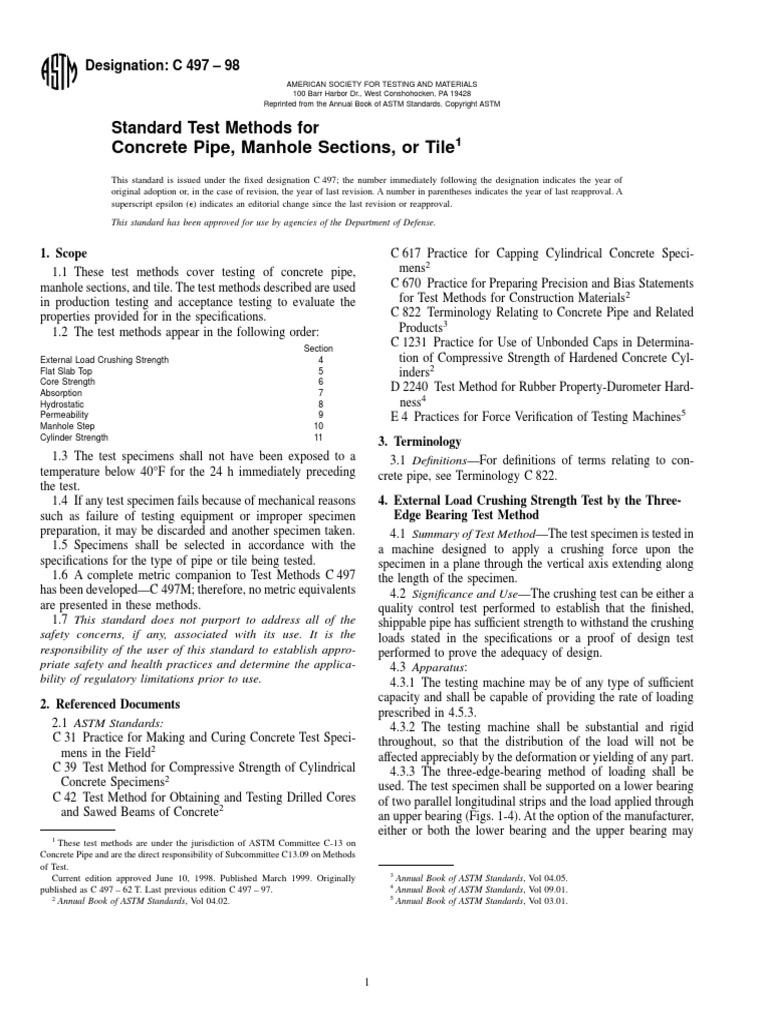 Astm C497 | PDF | Strength Of Materials | Concrete