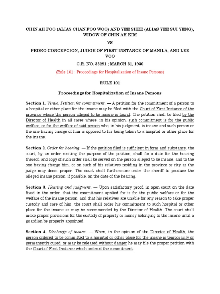 Chin Ah Foo Vs Pedro Concepcion | Download Free PDF | Insanity Defense ...