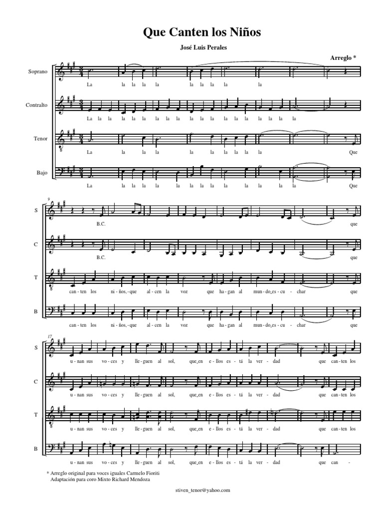 Que Canten Los Ninos SATB PDF | PDF | Música vocal | Ocio