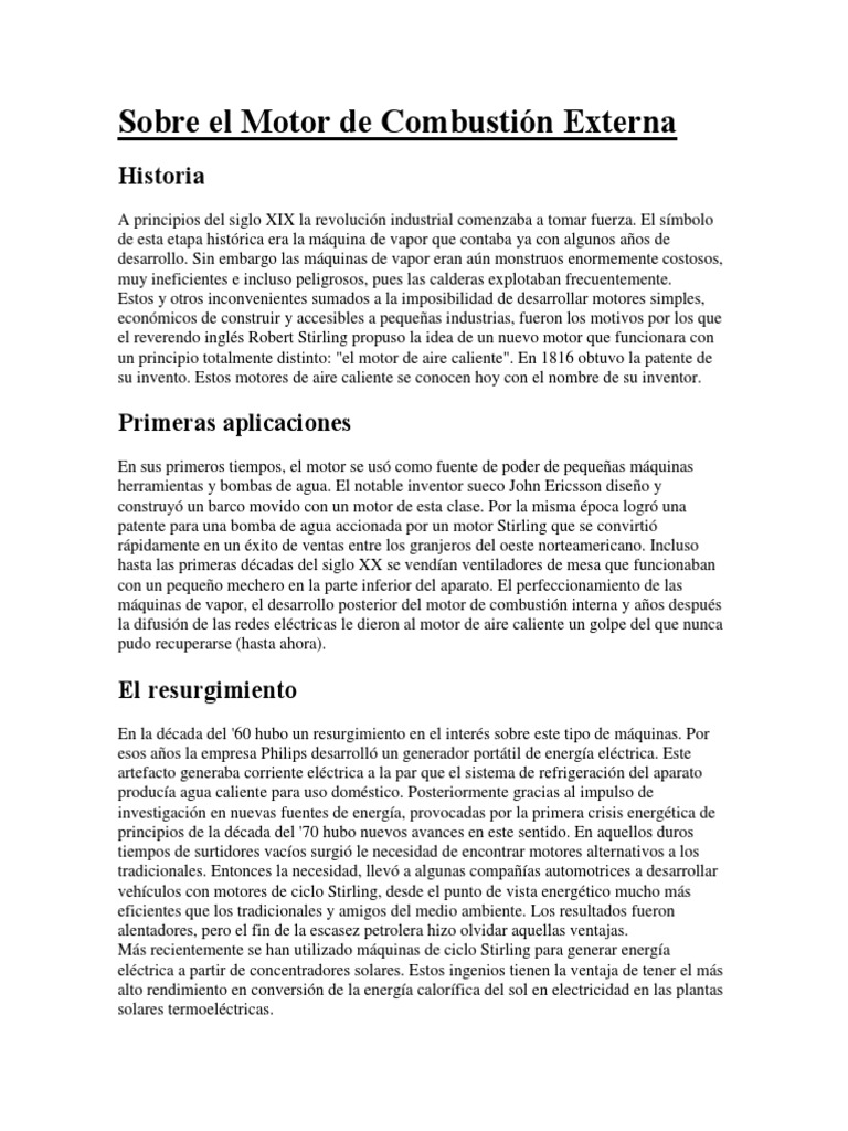 Sobre El Motor de Combustión Externa | PDF | Máquina de vapor | Motor ...
