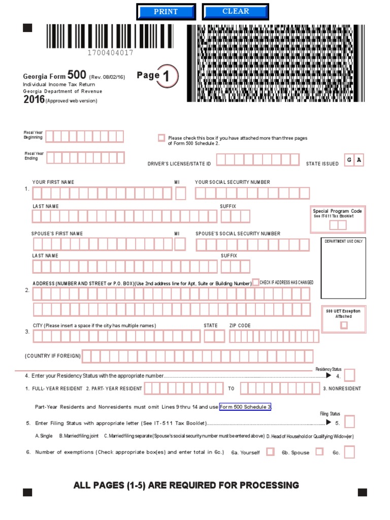 500 2016 Individual Income Tax-Return | PDF | Withholding Tax | Social ...