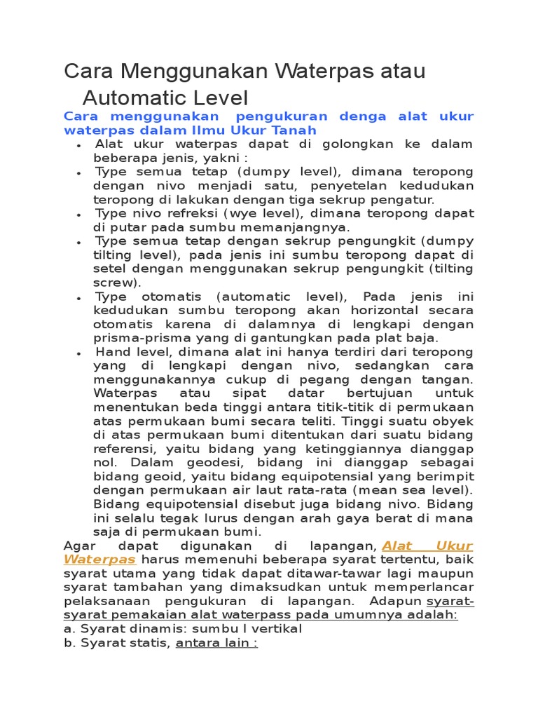 Panduan Menggunakan Waterpas Otomatis | PDF