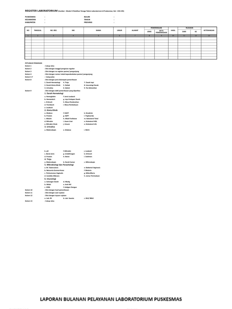 Register Lab Puskesmas | PDF