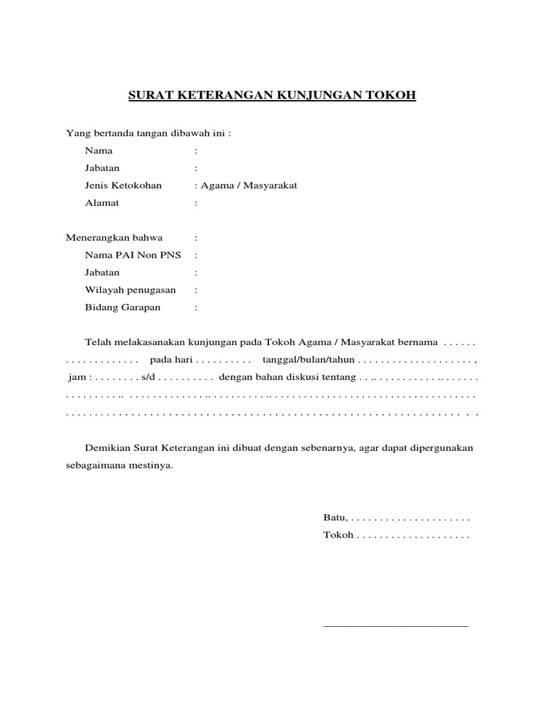 Surat Keterangan Kunjungan Tokoh | PDF