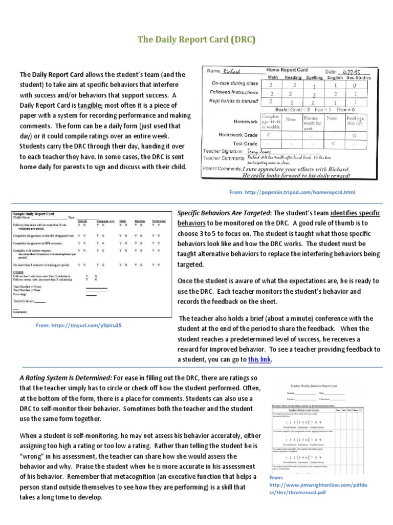 The Daily Report Card | PDF | Attention Deficit Hyperactivity Disorder ...