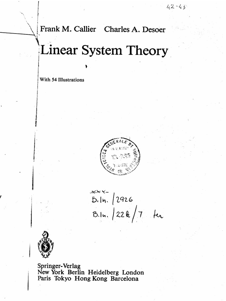 Frank M. Callier, Charles A. Desoer Linear System Theory PDF | PDF