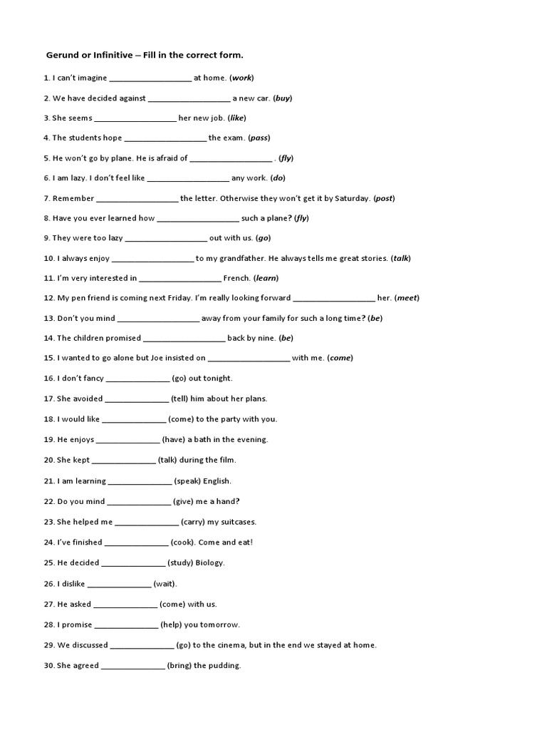 Gerund or Infinitive - Fill in The Correct Form | PDF