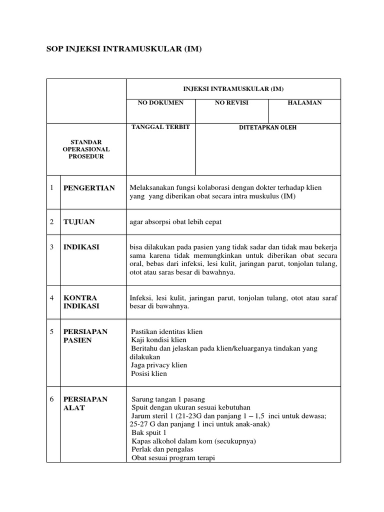 Sop Injeksi Intramuskular | PDF