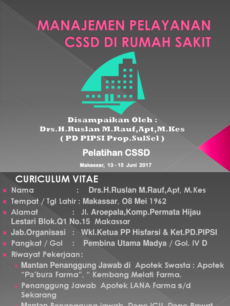 CSSD 1.manajemen Pelayanan CSSD Di Rumah Sakit (New) | PDF