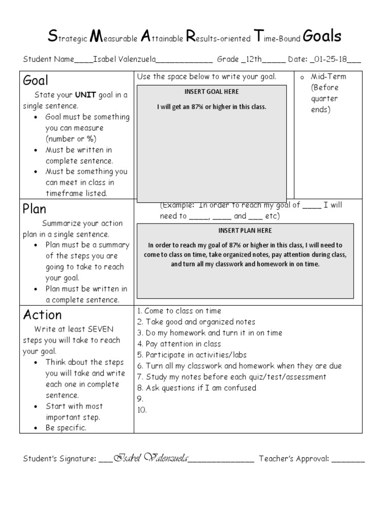 Student Edit Template For Smart Goals | PDF | Educational Assessment ...