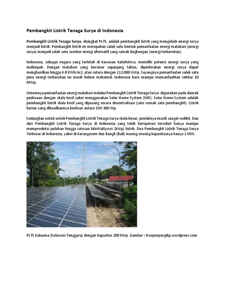 Potensi PLTS di Indonesia | PDF | Teknologi & Rekayasa