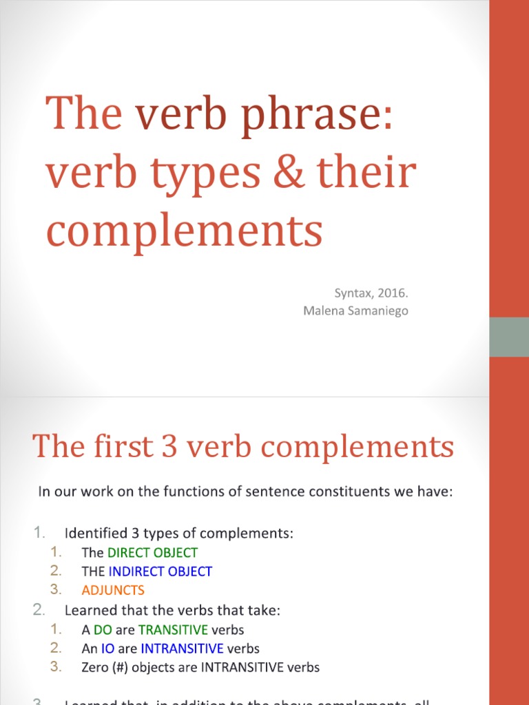 Types of Verbs and Their Complements | PDF | Language Arts & Discipline