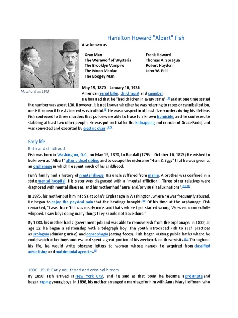 Hamilton Howard "Albert" Fish: Early Life | PDF | Violence | Crime Thriller