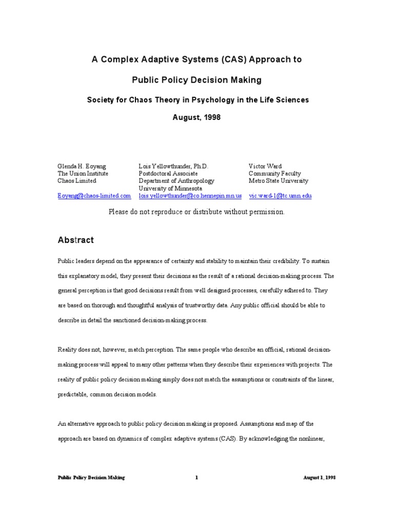 A CAS Approach To Public Policy Decision Making | PDF | Decision Making ...