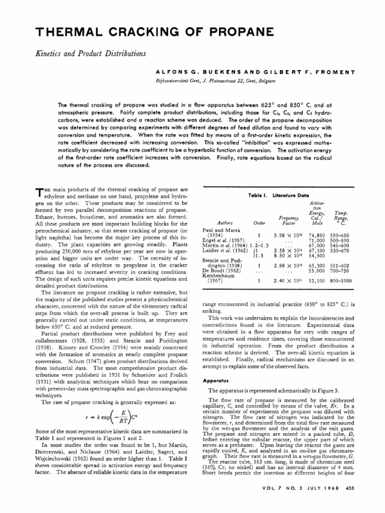 Paper - Thermal Cracking of Propane | Cracking (Chemistry) | Temperature