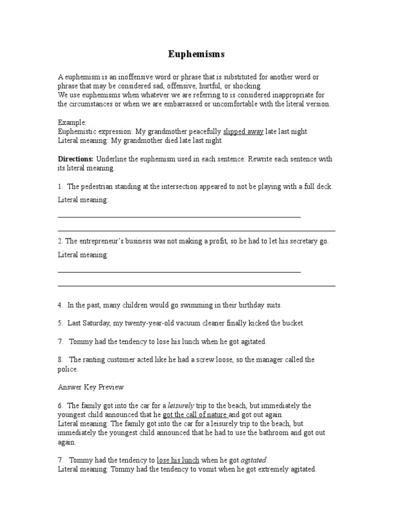 Demo Euphemism Worksheet | PDF