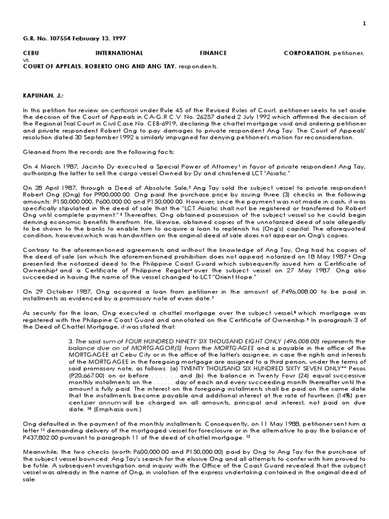 G.R. No. 107554 February 13, 1997 Cebu International Finance ...