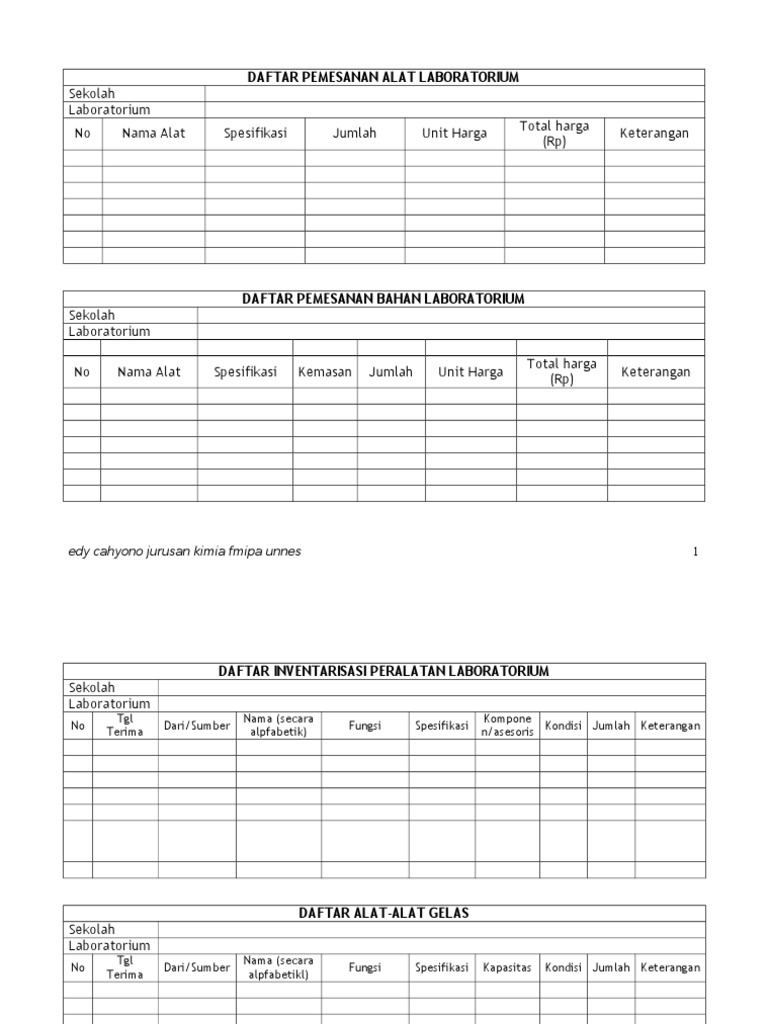 9.tabel-Tabel Daftar Pemesanan Alat Laboratorium Ok | PDF