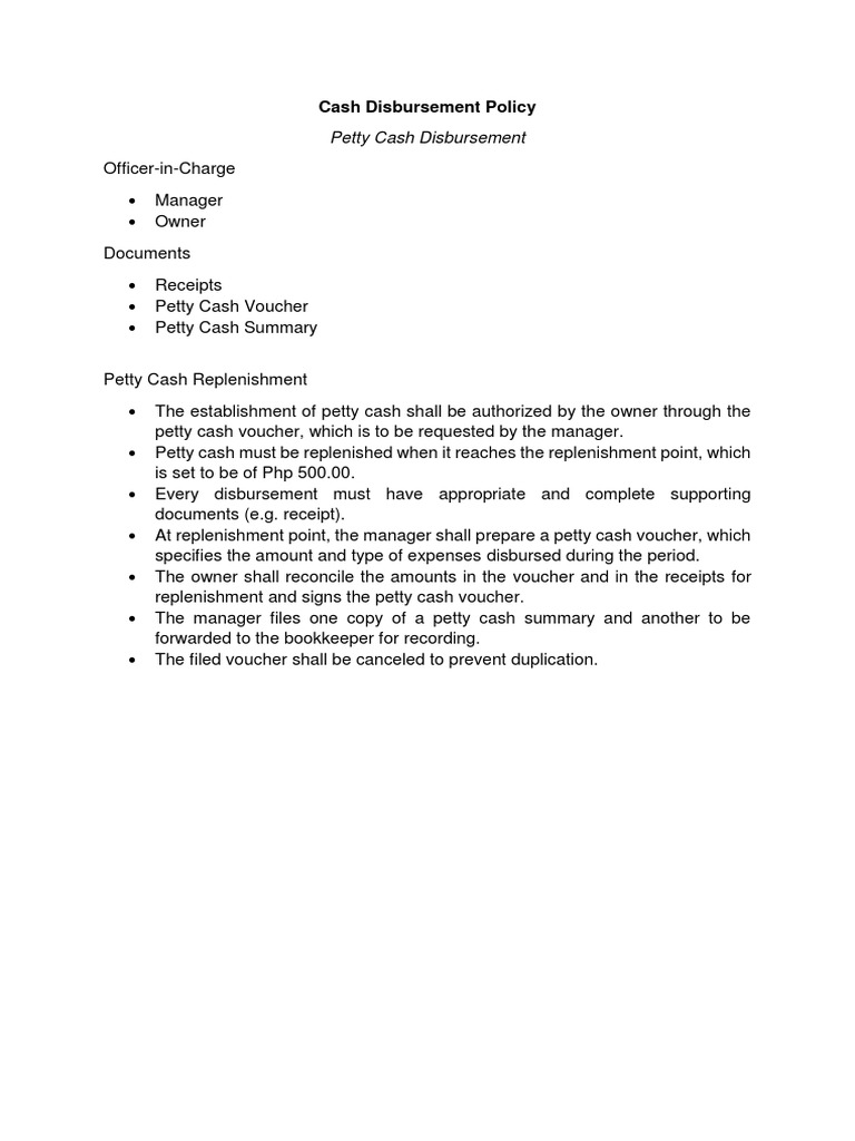 Cash Disbursement Policy | Download Free PDF | Accounts Payable | Voucher