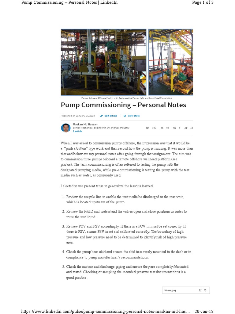 Pump Commissioning | PDF | Pump | Gas Technologies