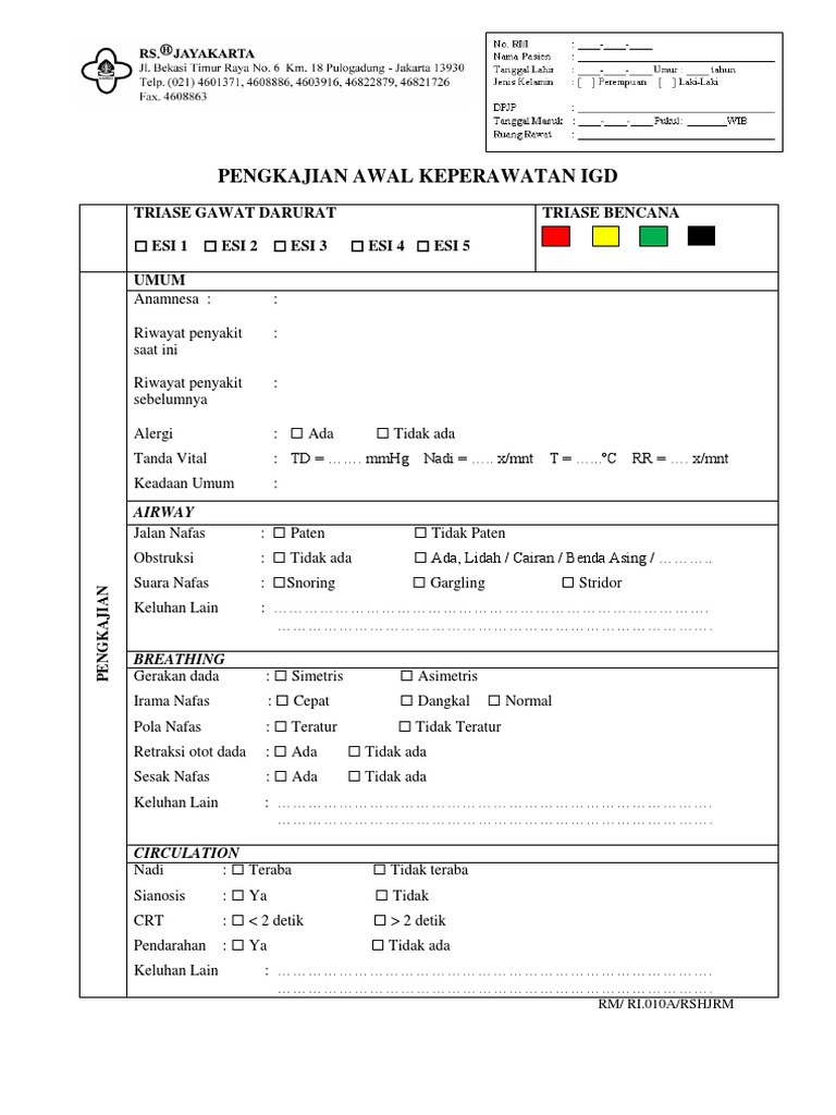 Pengkajian Awal Keperawatan IGD | PDF